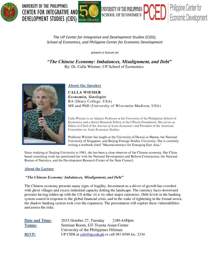 A public lecture on “The Chinese Economy: Imbalances, Misalignment, and ...