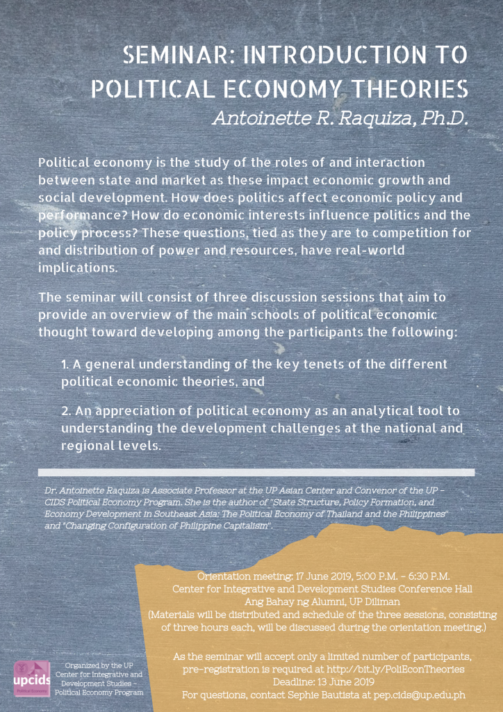 Seminar: Introduction to Political Economy Theories - UP Center for ...