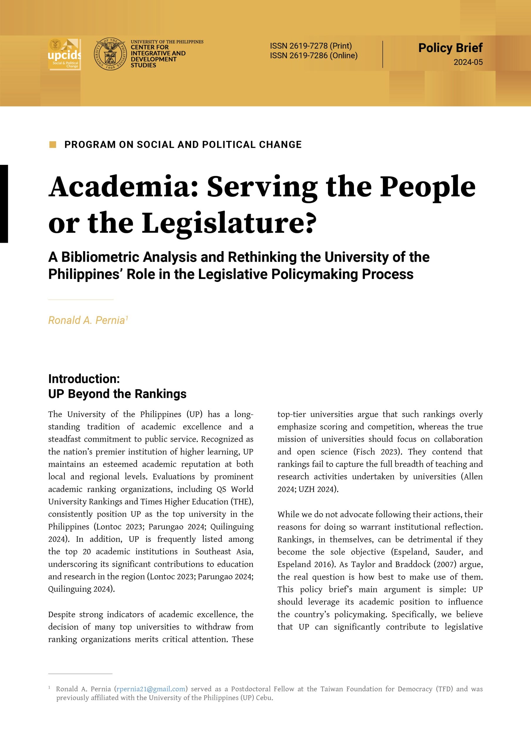 Academia: Serving the People or the Legislature? Academia: Serving the ...