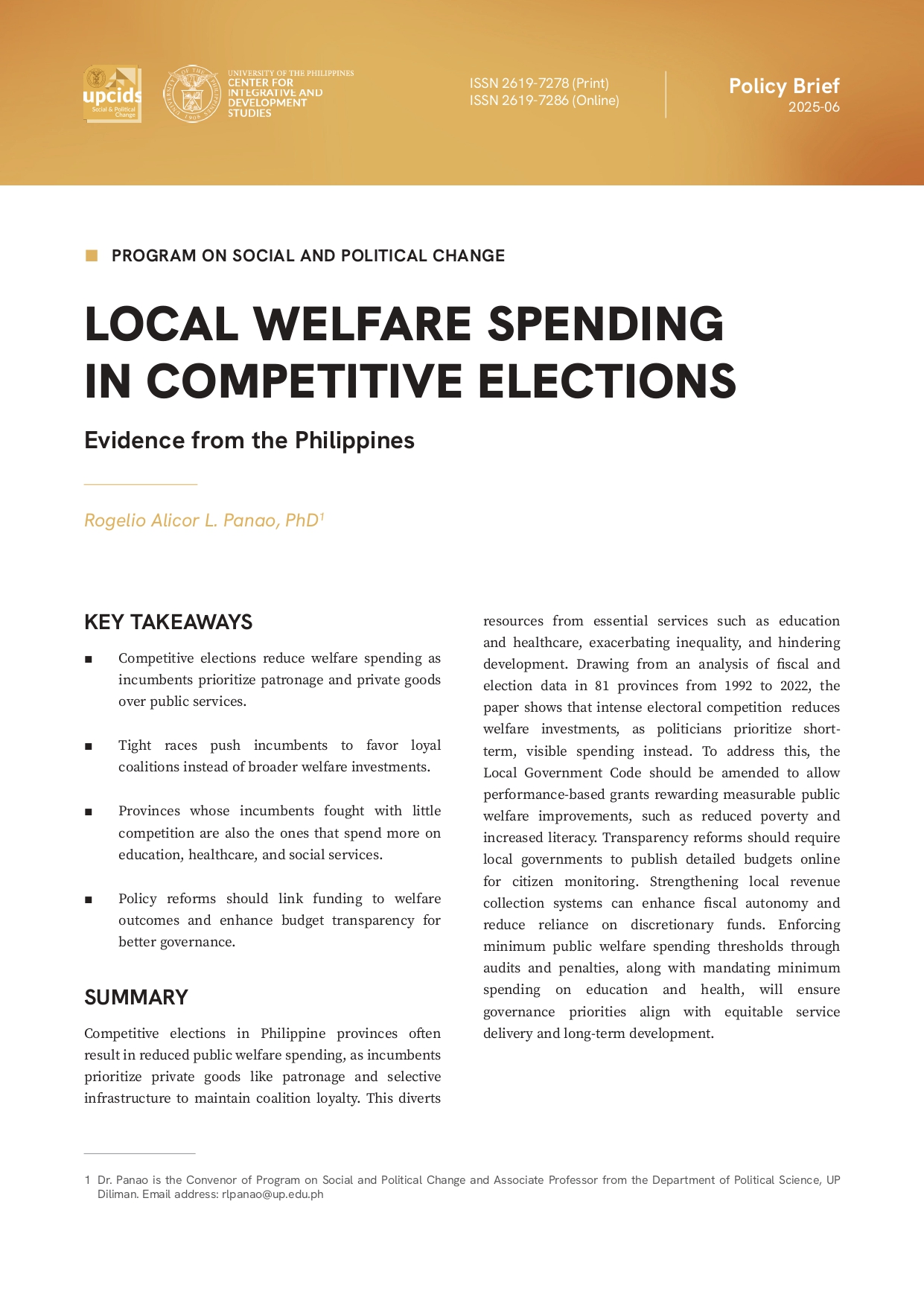 Local Welfare Spending in Competitive Elections: Evidence from the ...