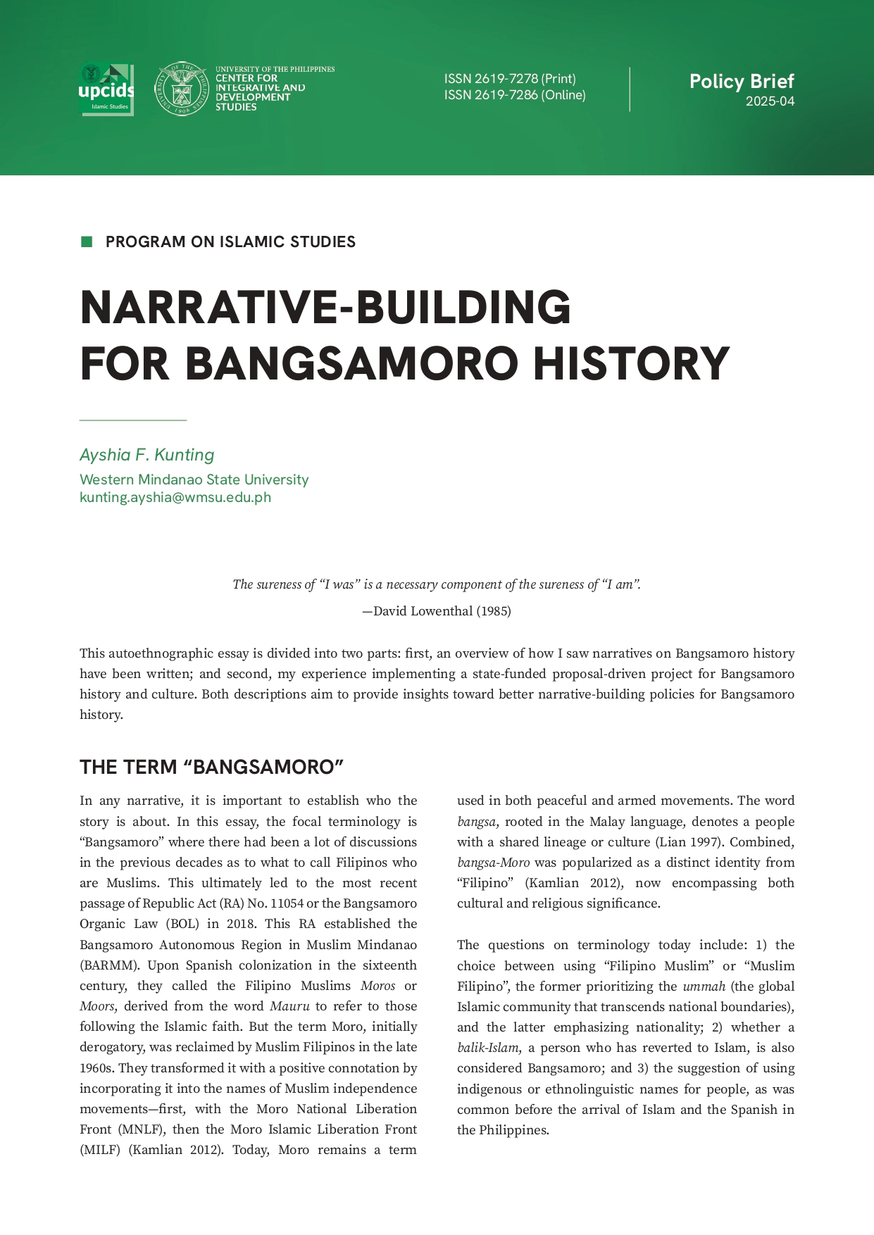 Narrative-Building for Bangsamoro History
