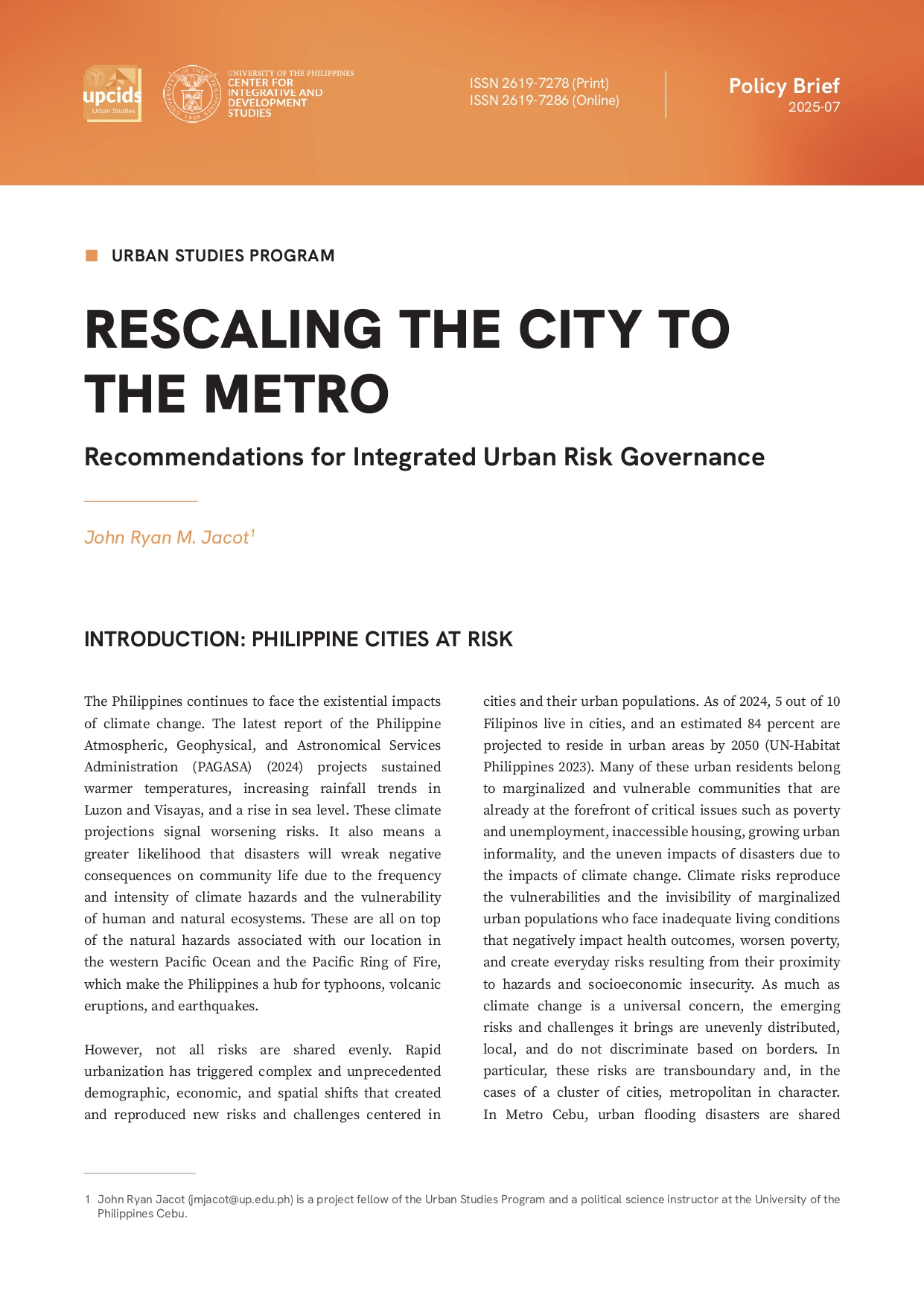 Rescaling the City to the Metro: Recommendations for Integrated Urban ...