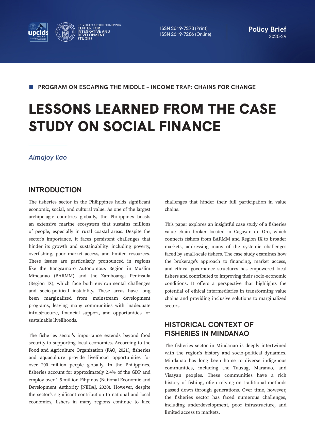 LESSONS LEARNED FROM THE CASE STUDY ON SOCIAL FINANCE