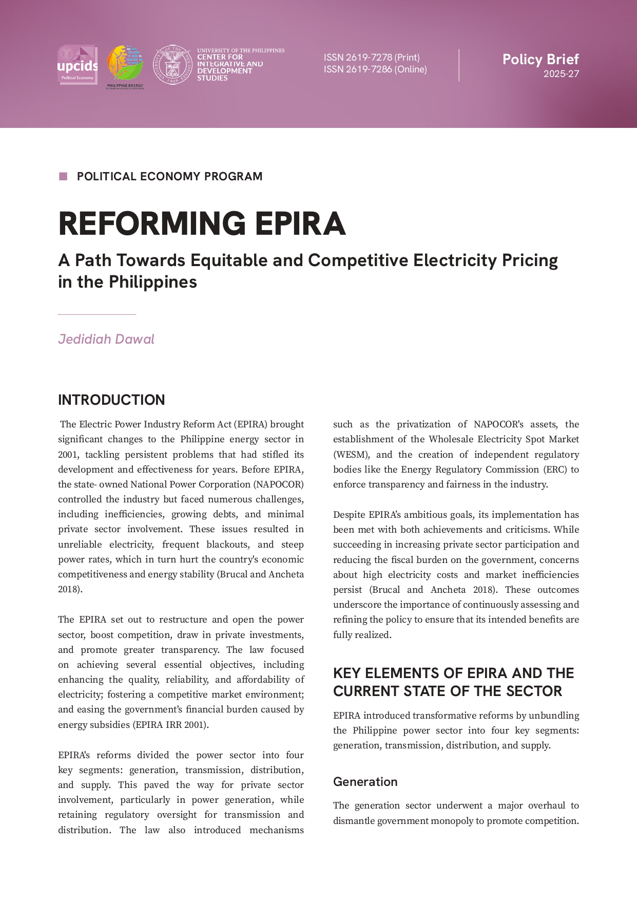 REFORMING EPIRA: A Path Towards Equitable and Competitive Electricity ...