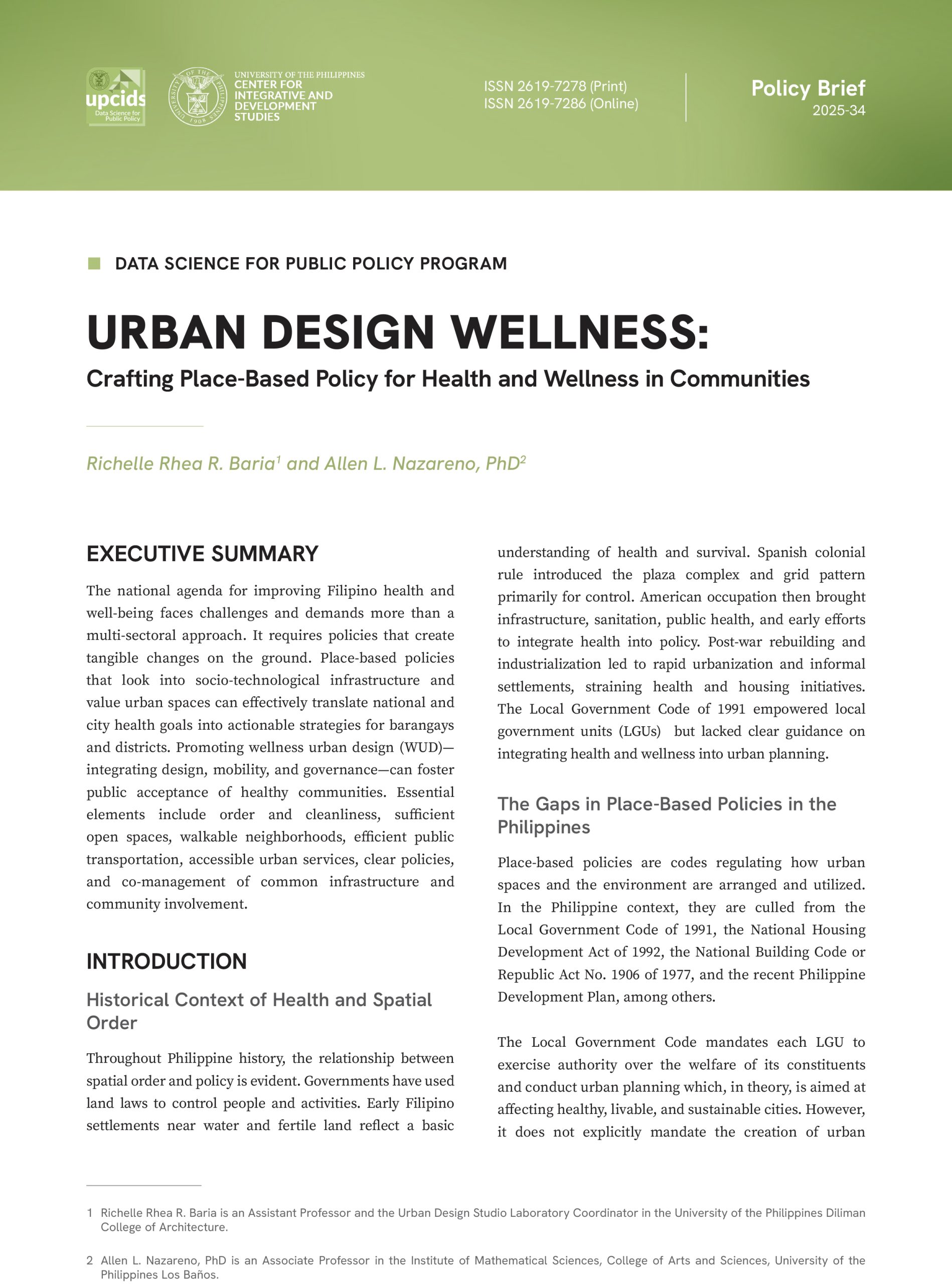 URBAN DESIGN WELLNESS: Crafting Place-Based Policy for Health and ...