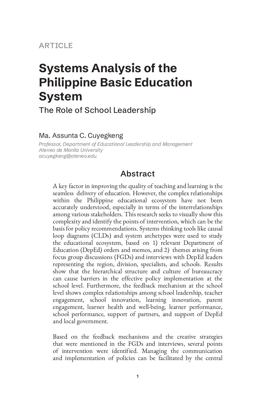 Systems Analysis of the Philippine Basic Education System: The Role of ...